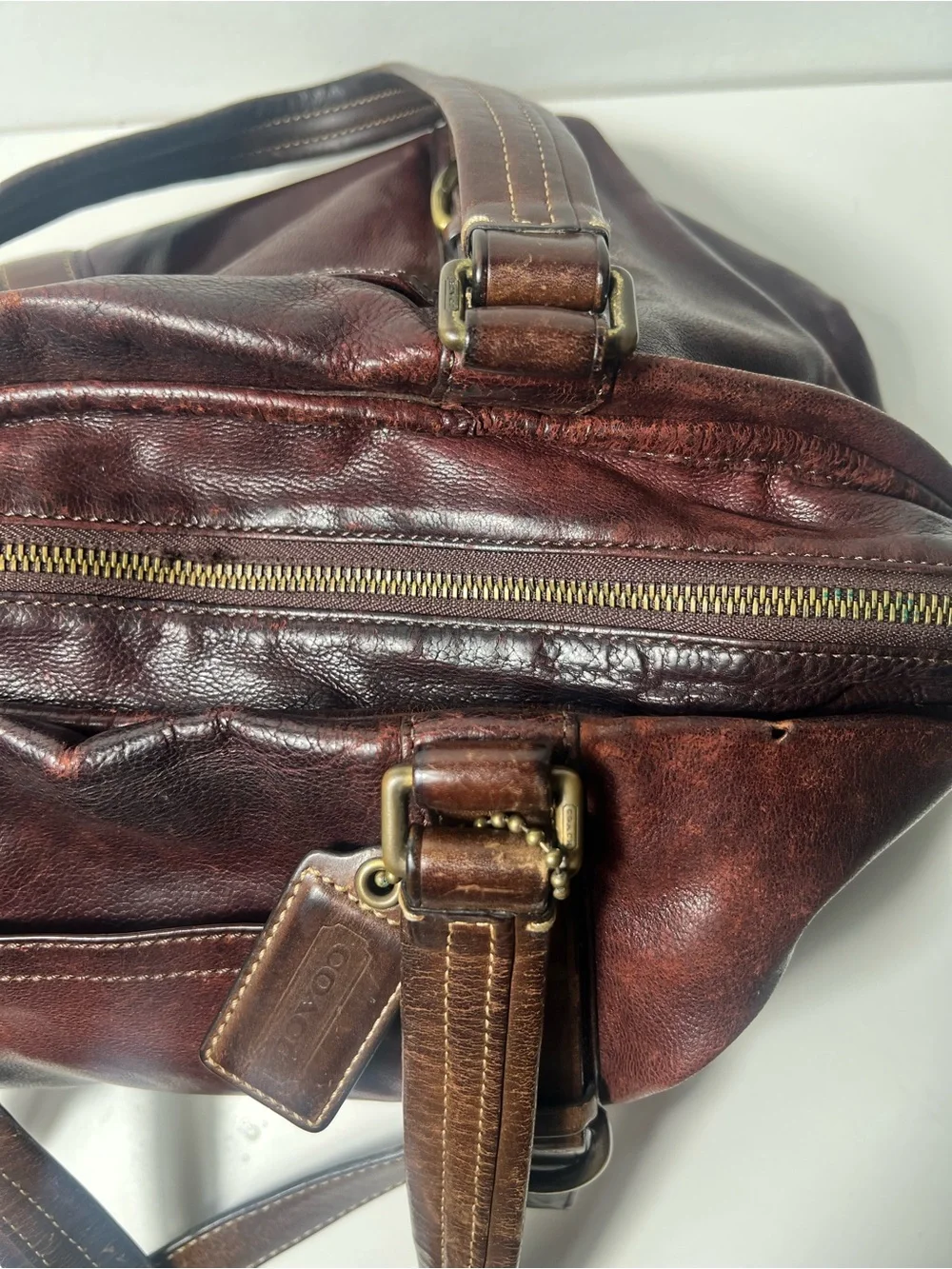 Coach | Bags | Coach Harrison East West Distressed Leather Satchel ...